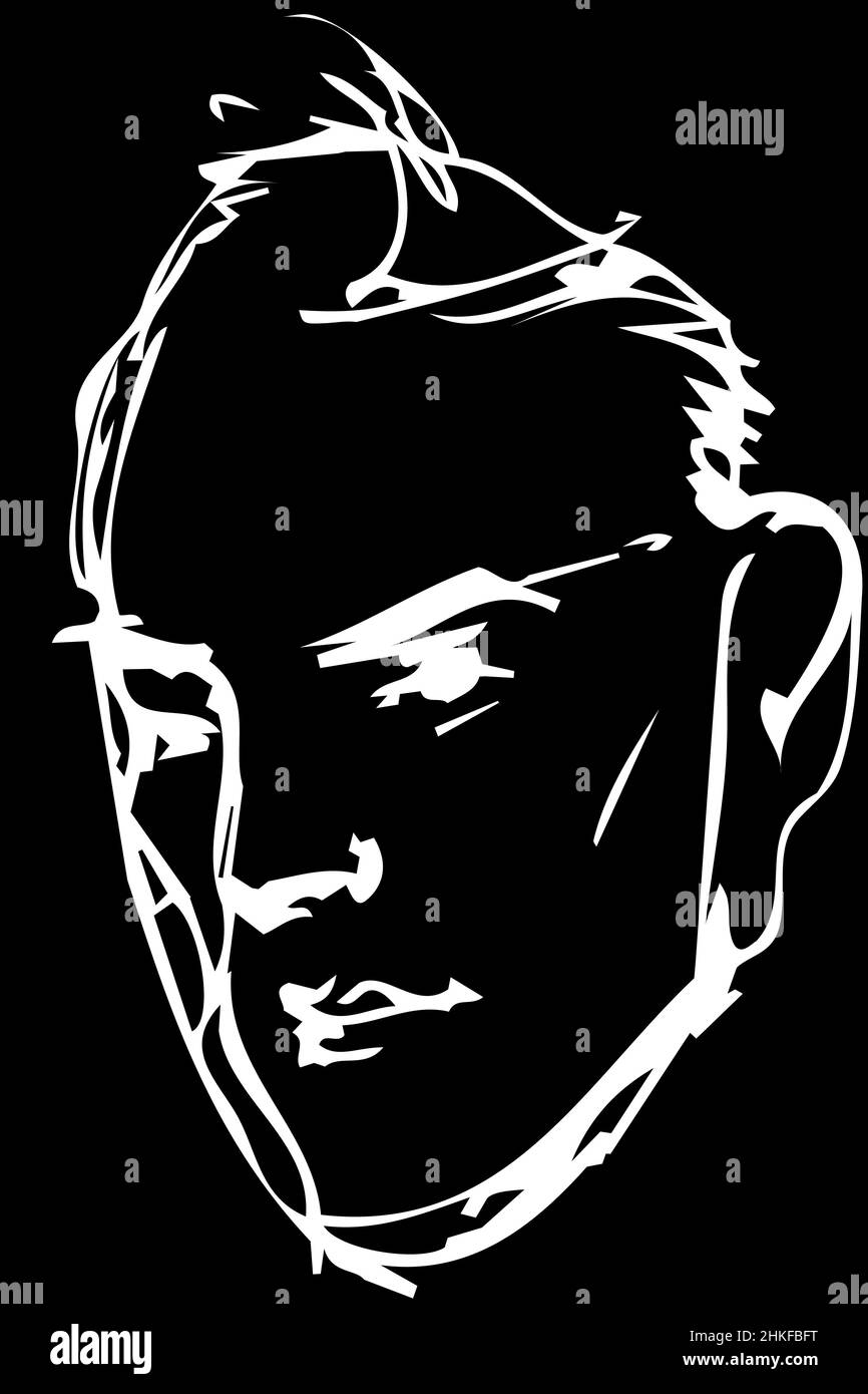 Black and white vector sketch adult serious man Stock Photo - Alamy