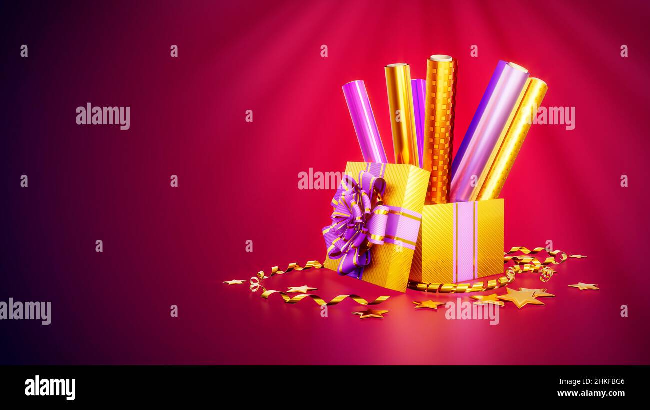 gift wrapping and present on festive bg - abstract 3D illustration ...