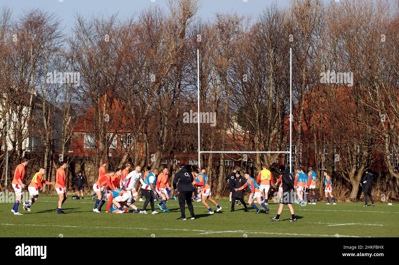 England players during a training session at Peffermill Fields ...