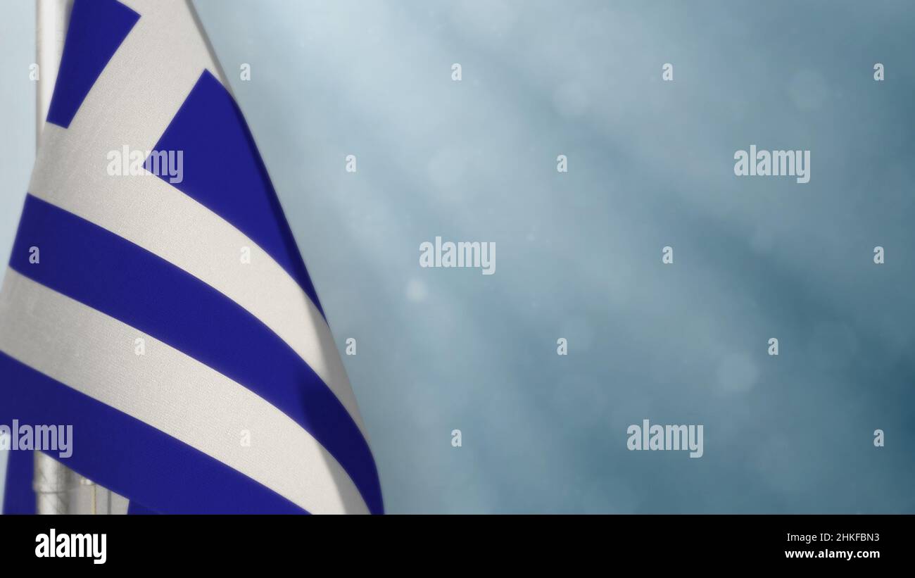 Greece flag is hanging on blue for national holiday - bokeh - abstract ...