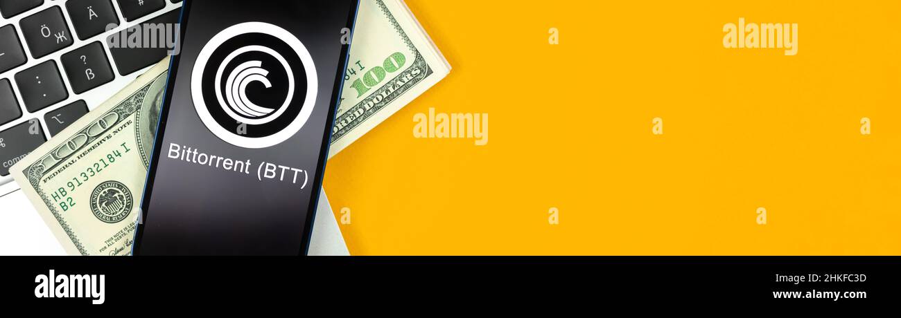 Kharkov, Ukraine - January 31, 2022: Bittorrent BTT coin symbol. Banner ...