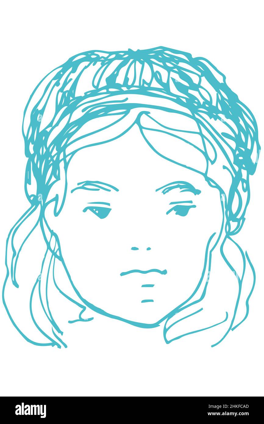 vector sketch for a portrait of a young beautiful girl Stock Photo - Alamy