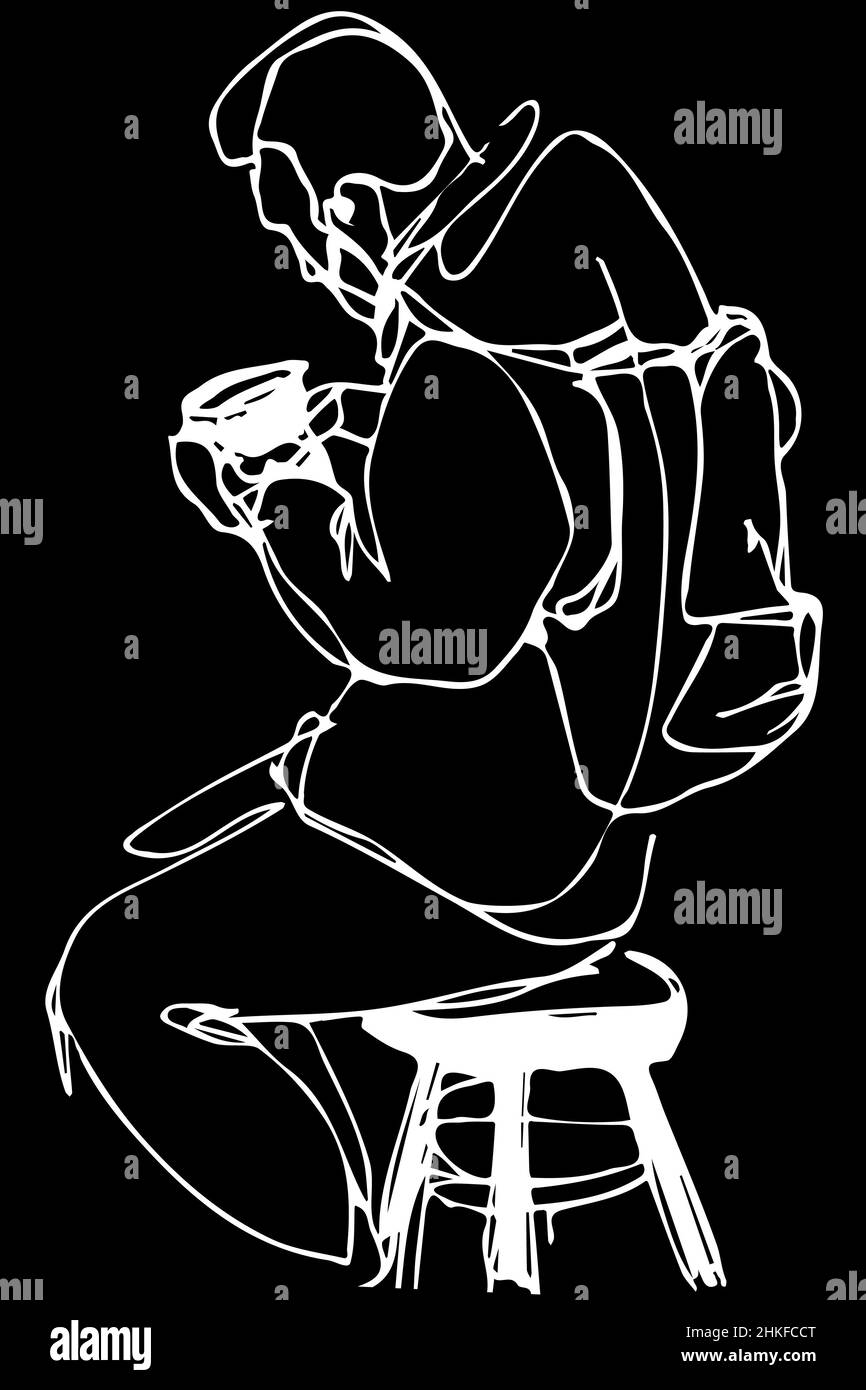 Drawing glass back view Black and White Stock Photos & Images - Alamy