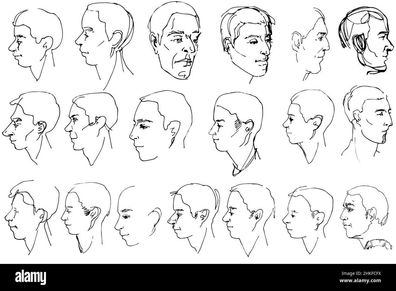 black and white vector sketch of a beautiful man profile Stock Photo ...