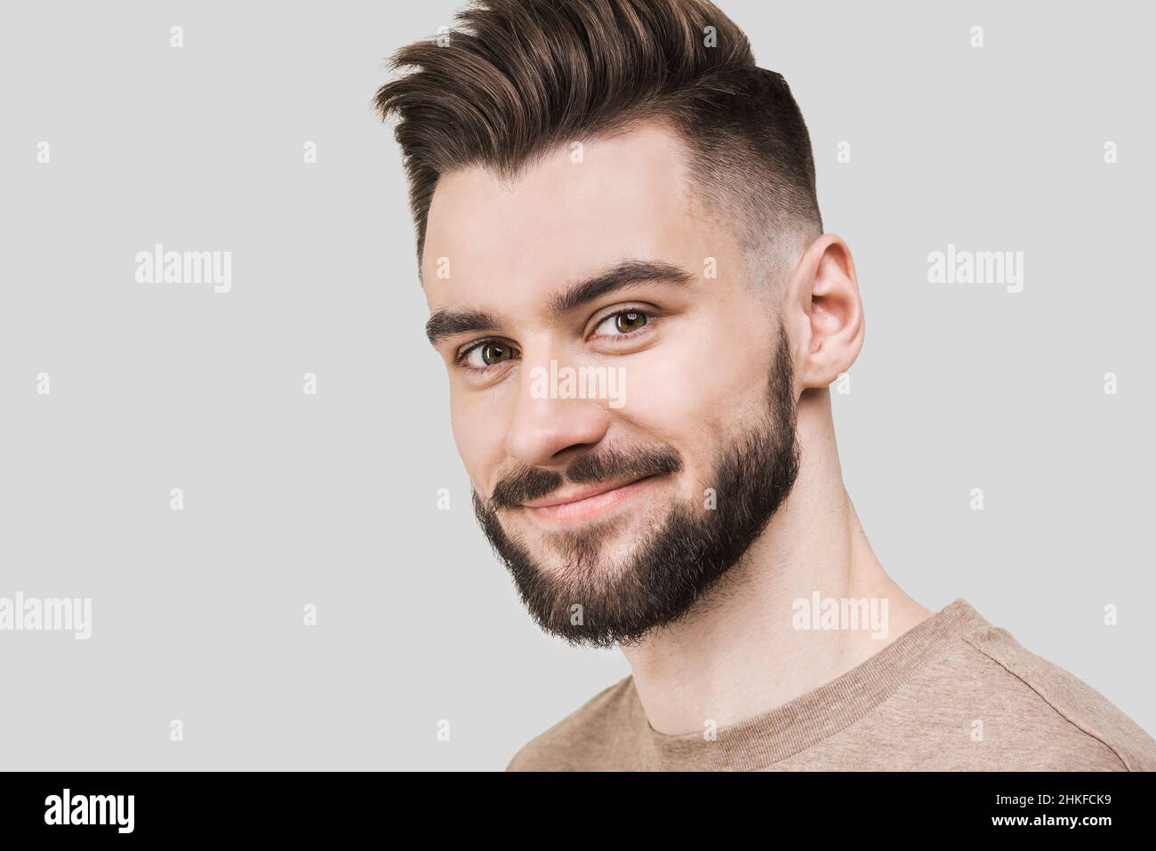 Closeup portrait of handsome smiling young man. Cheerful men isolated ...