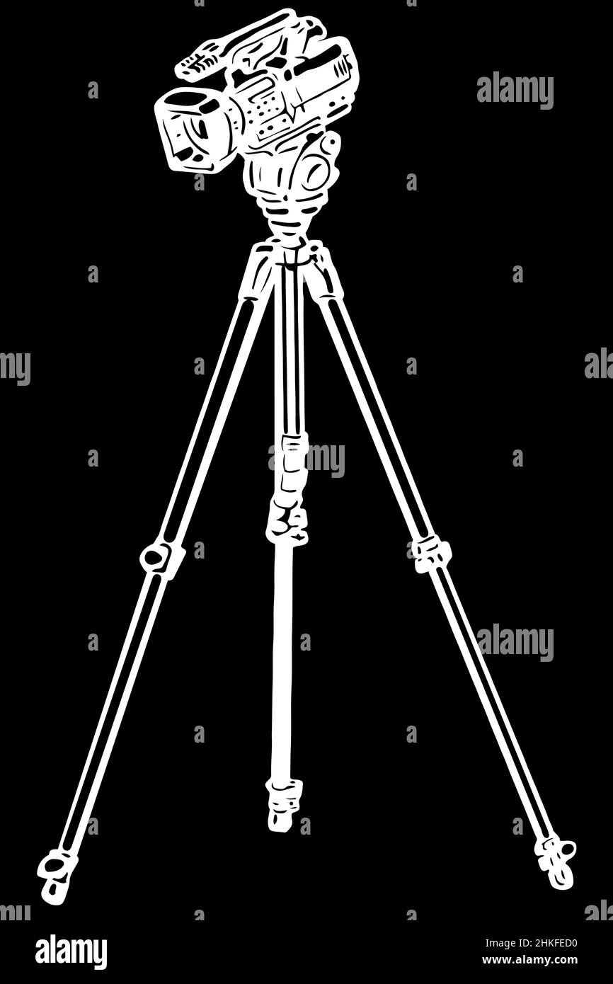 black and white vector sketch of a video camera on a tripod Stock Photo ...