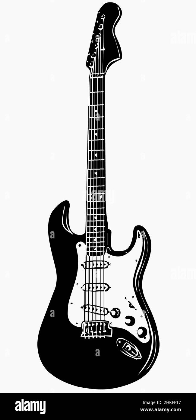 Black And White Electric Guitar Drawing