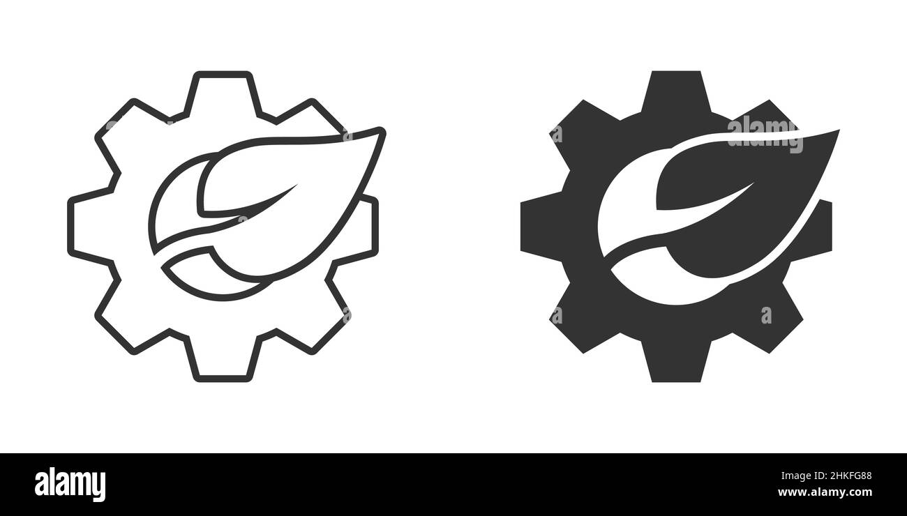 Leaf and gear icon in flat style. Cog with plant vector illustration on ...