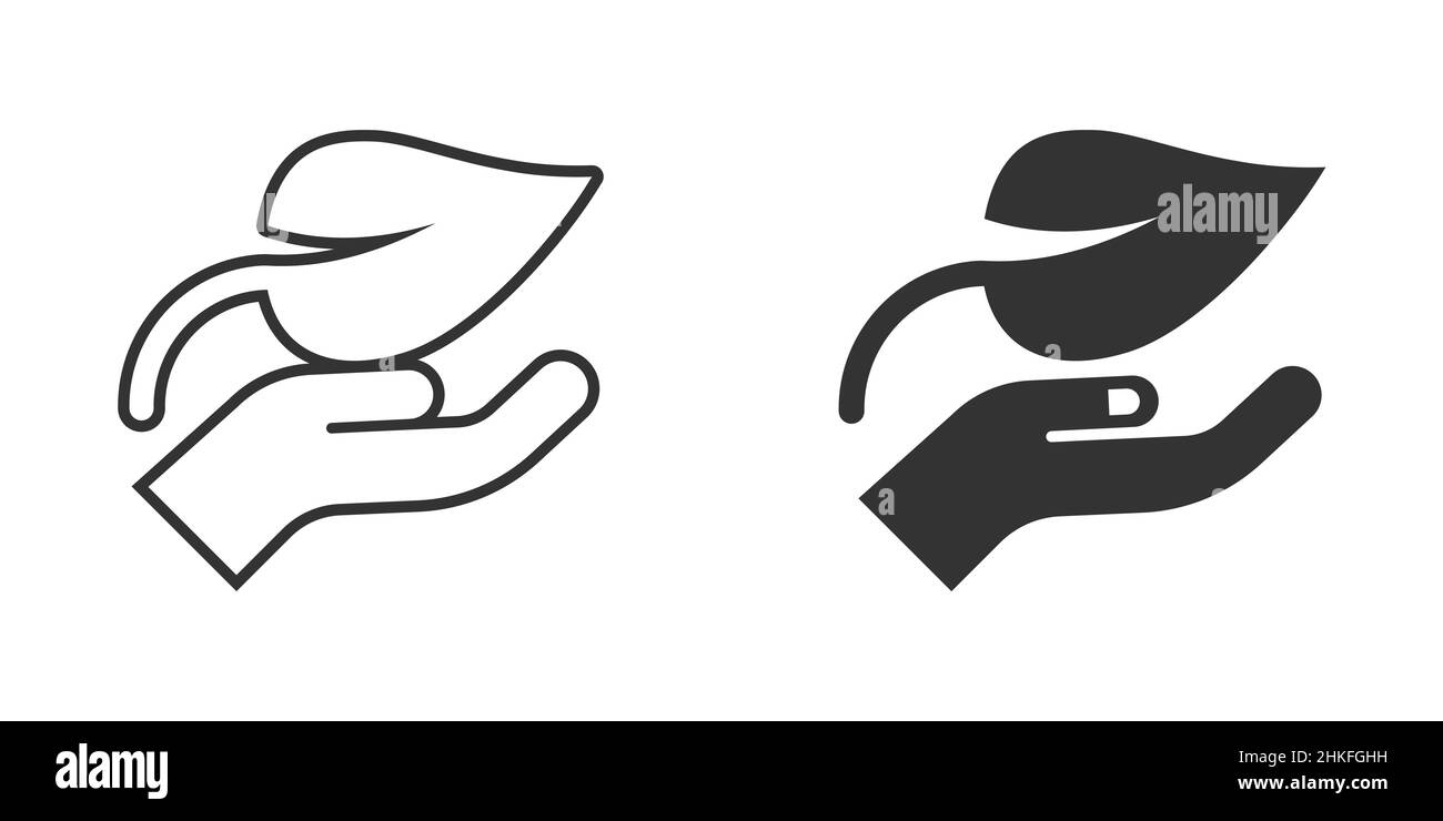 Hand with plant icon in flat style. Flower sprout vector illustration ...