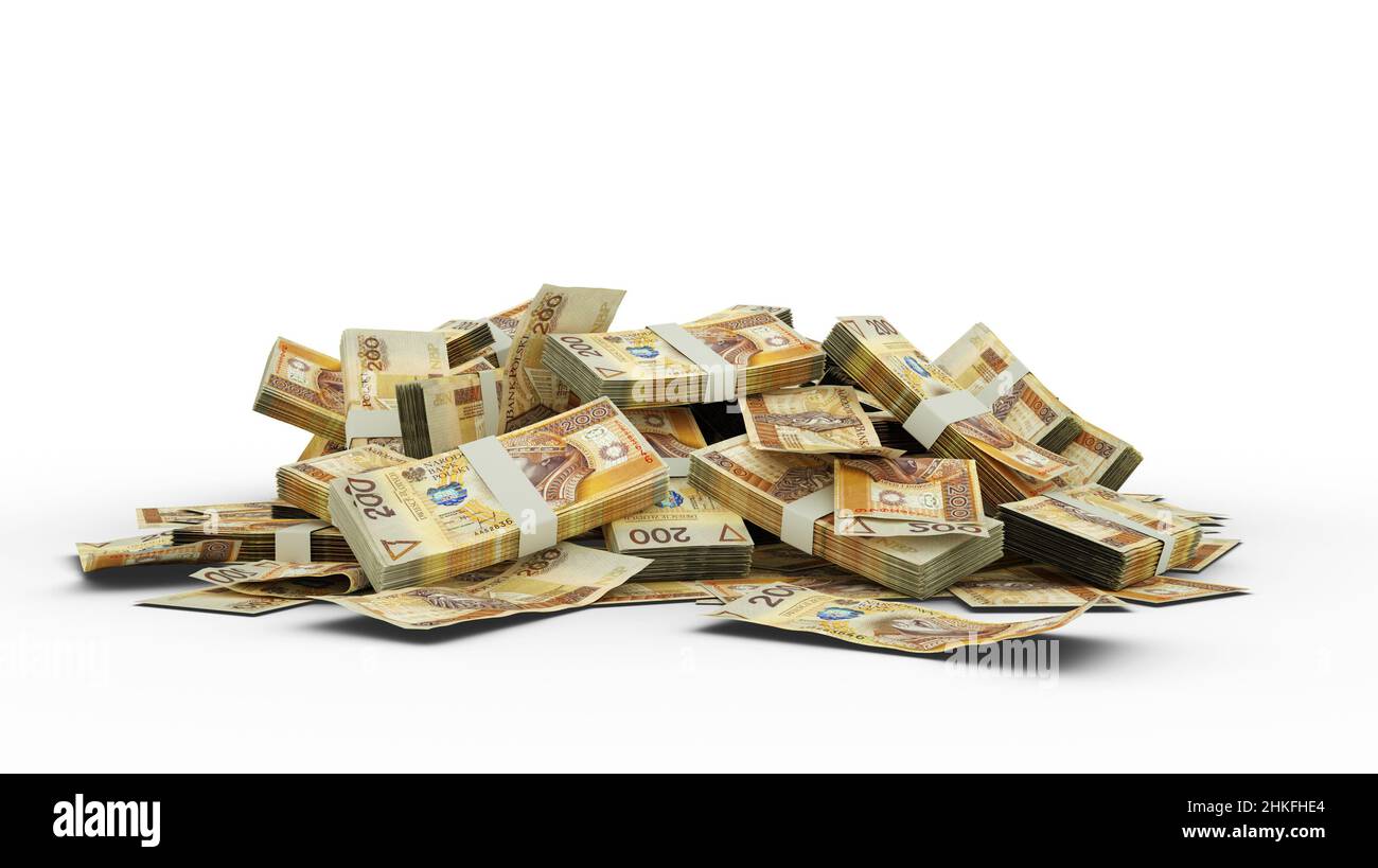 3D Stack of Polish zloty notes isolated on white background Stock Photo ...