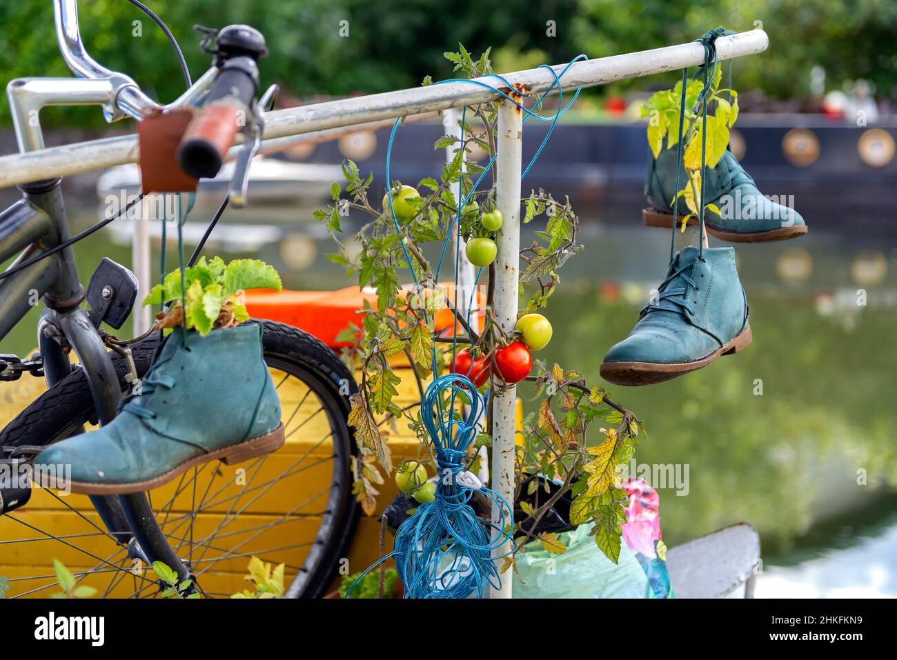 Recycled boots used as plant pots Stock Photo - Alamy