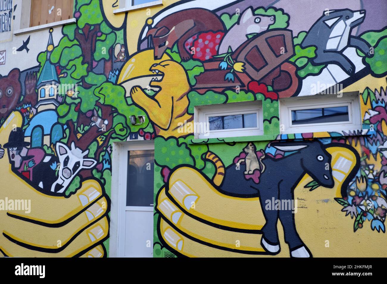 France, Haute Saone, Lure, Rue Albert Mathiez, Robin Bobin fresco by ...