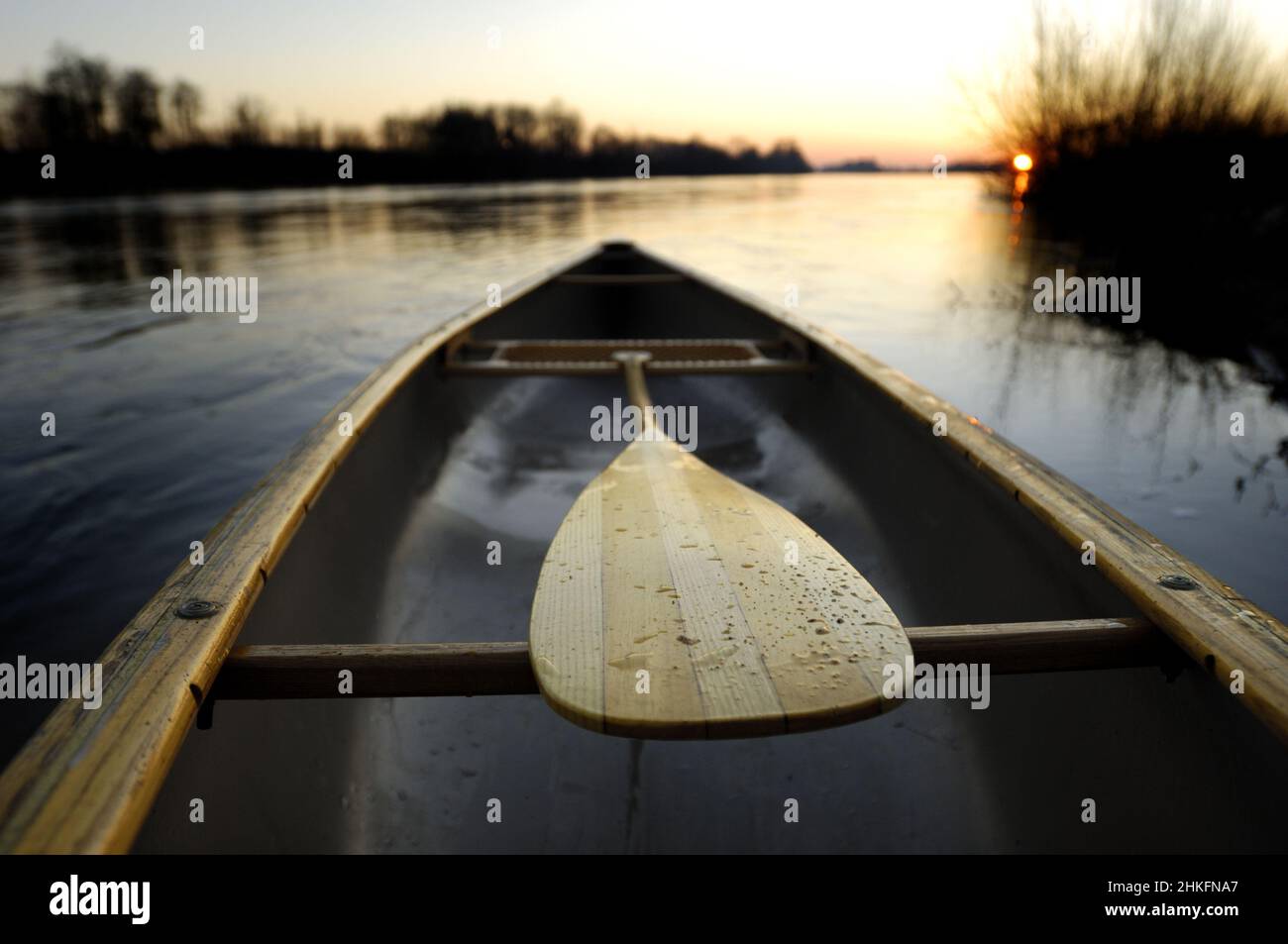 France, Indre-et-Loire, Canadian canoe without person with or without ...