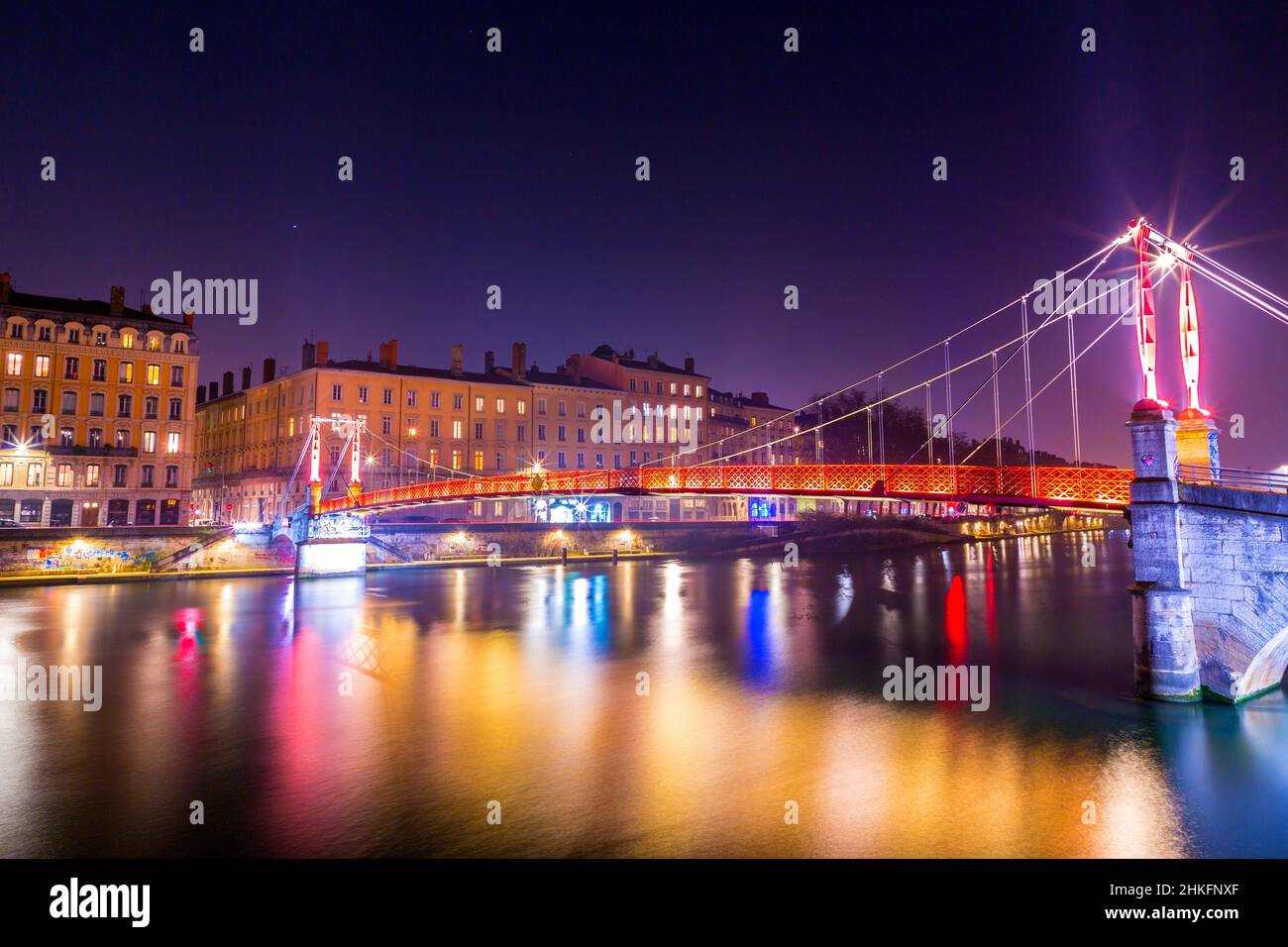 Lyon, France - January 25, 2022: Night view of the buildings around ...