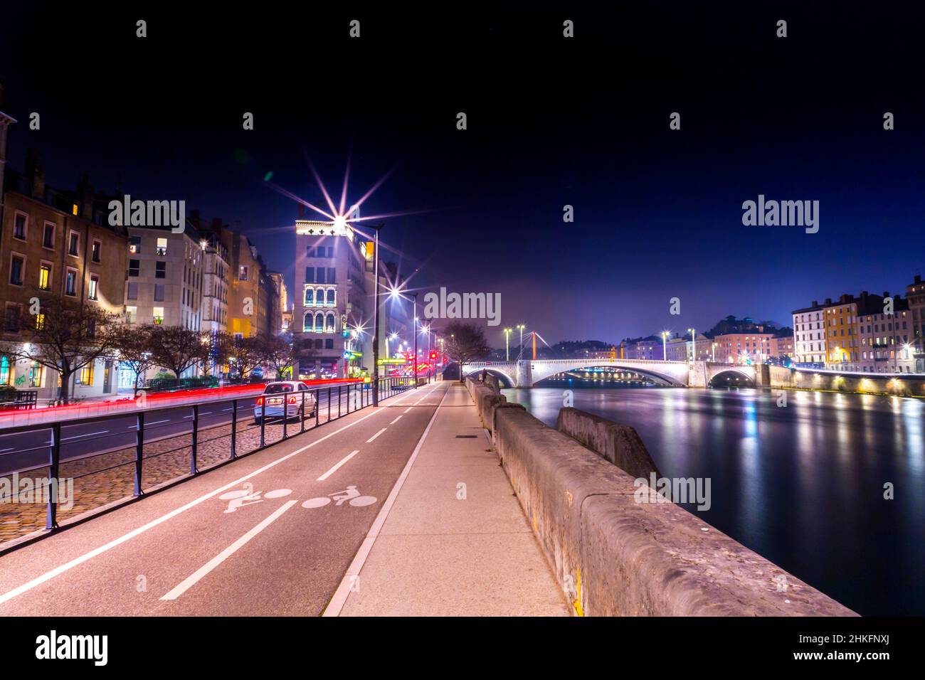 Lyon, France - January 25, 2022: Night view of the buildings around ...