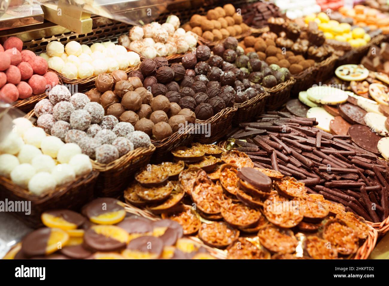 delicious chocolate sweets on counter Stock Photo - Alamy