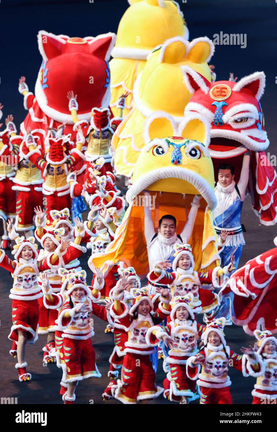 Beijing, China. 4th Feb, 2022. Artists perform before the opening ...