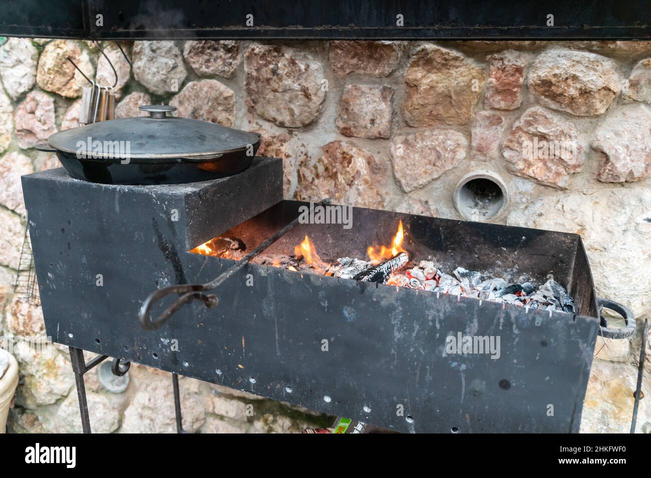 Large cauldron with freshly cooked rice. A series of the process of ...