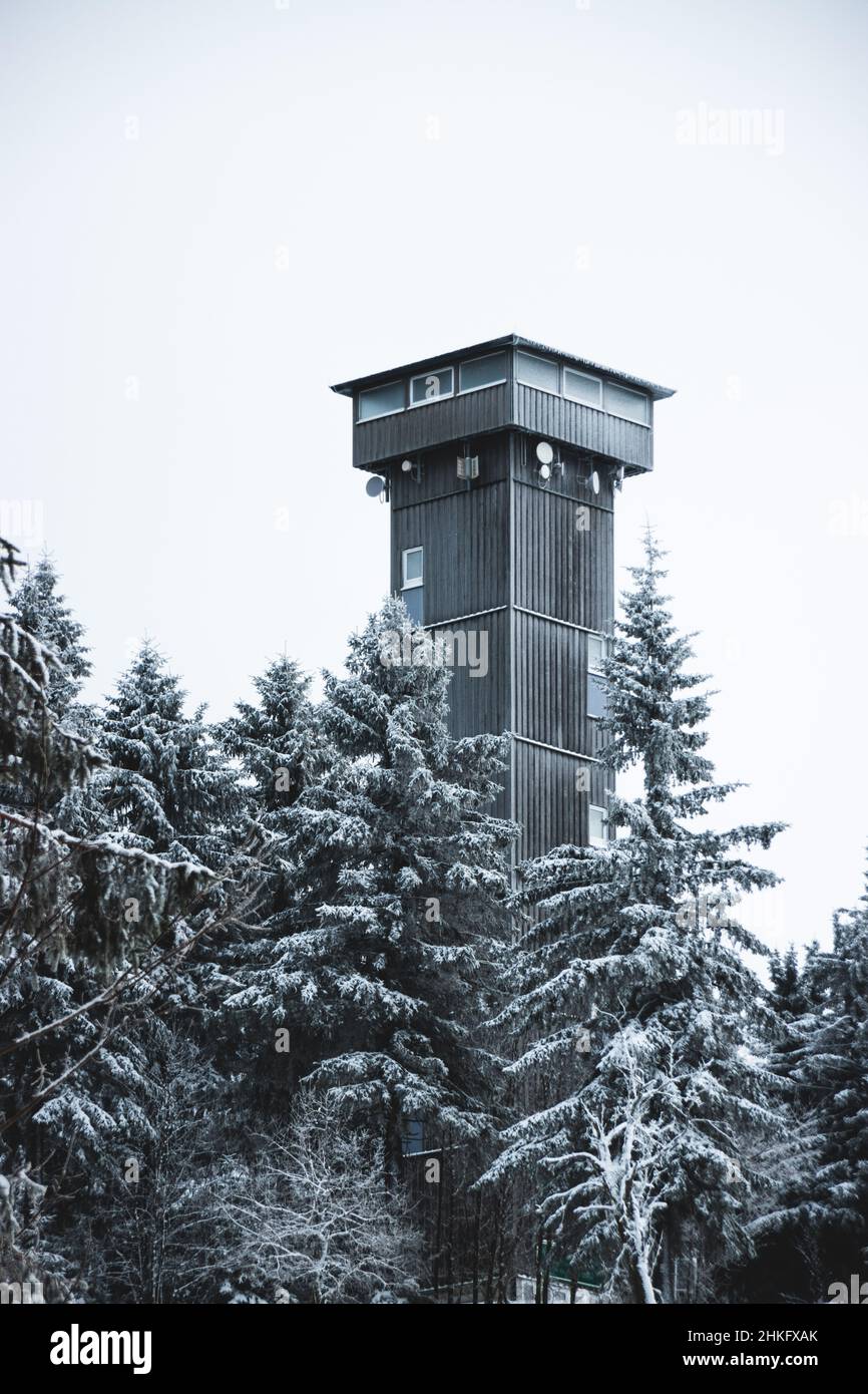 Black tower deep in the woods Stock Photo - Alamy