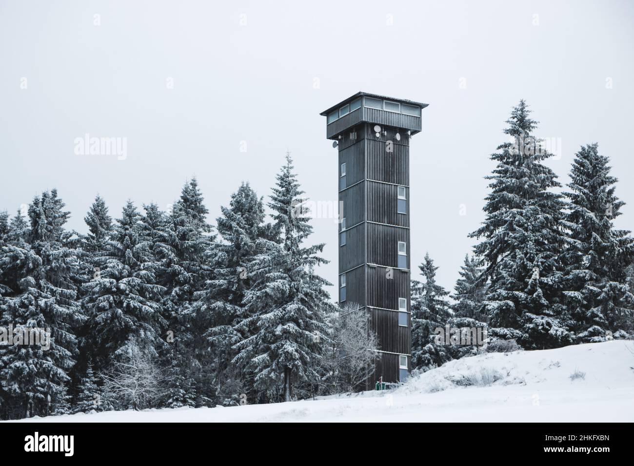 Black tower deep in the woods Stock Photo - Alamy