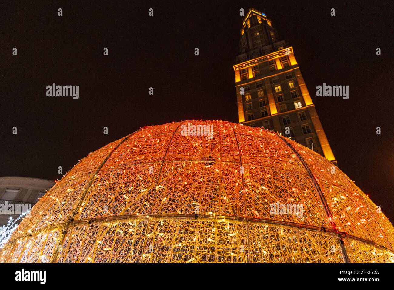France, Somme, Amiens, illuminations of the Perret Tower Stock Photo ...