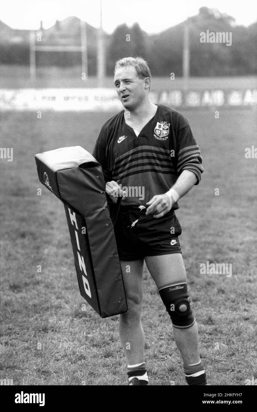 English Scrum half Dewi Morris holding a tackle bag during training for ...