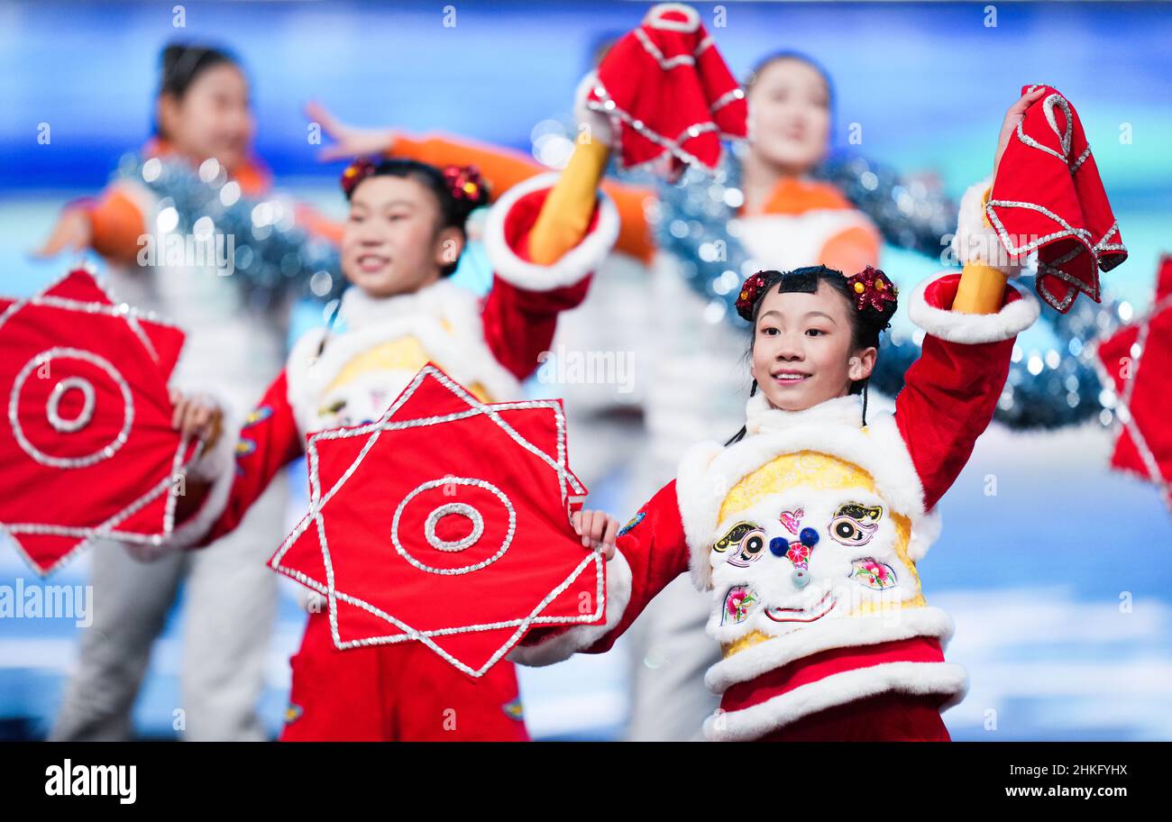 Beijing, China. 4th Feb, 2022. Artists perform before the opening ...