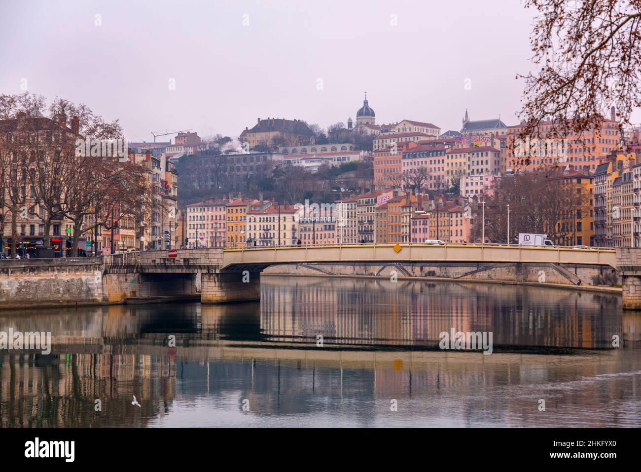 Lyon, France - January 26, 2022: Winter scene with buildings around the ...