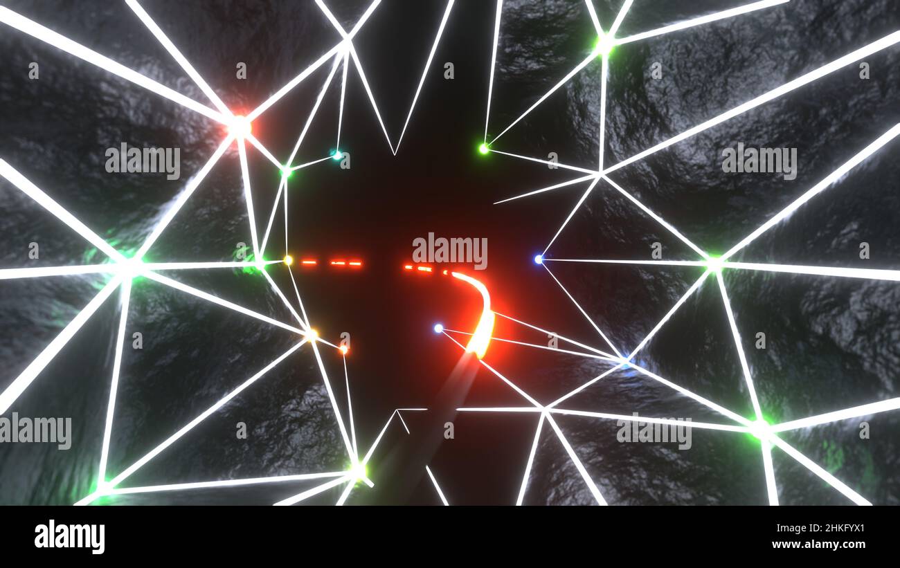 3d render. Abstract geometric background with lines, glow. Tunnel ...