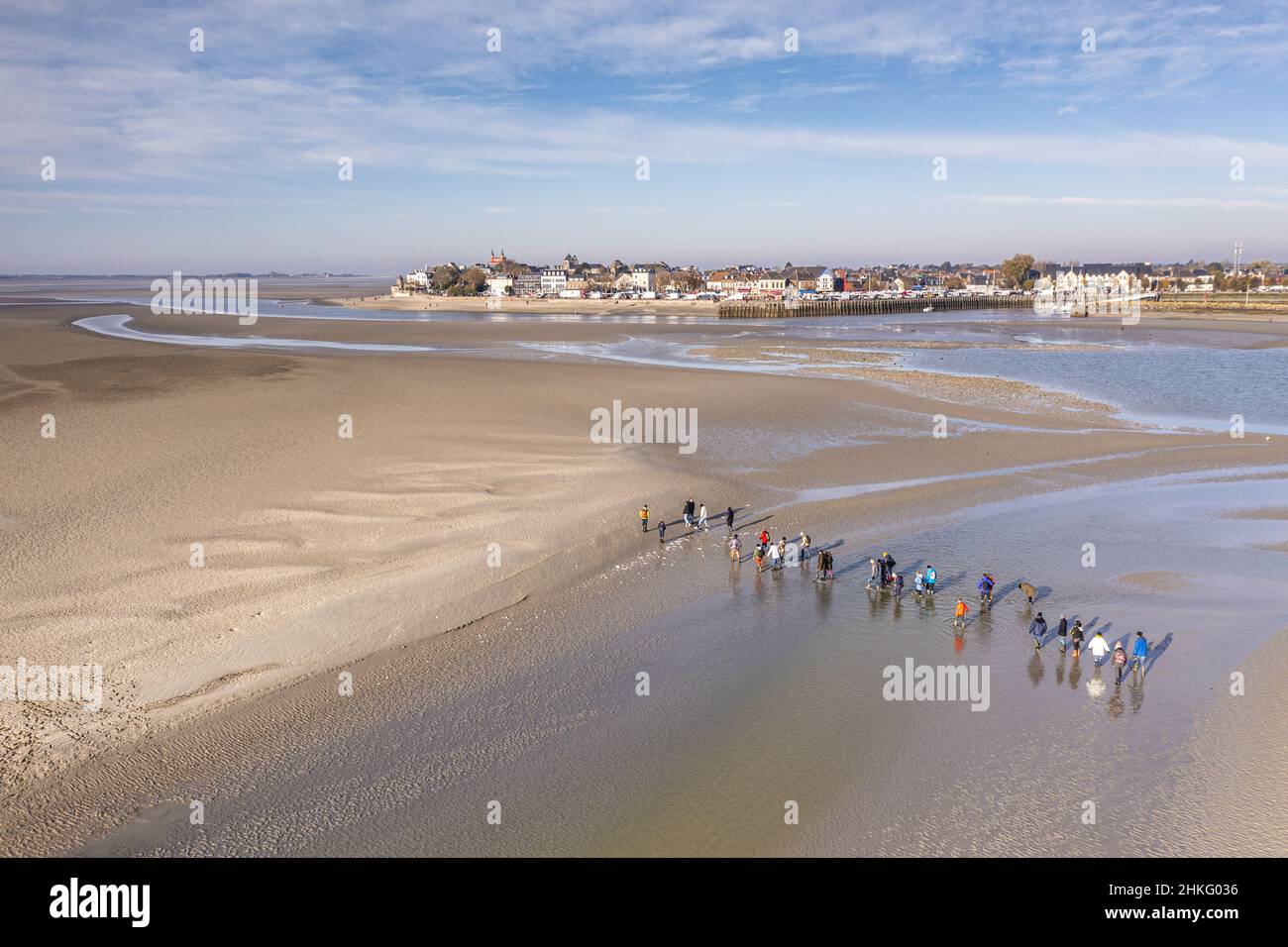 France, Somme, Somme Bay, Le Crotoy, a nature guide takes a group of ...