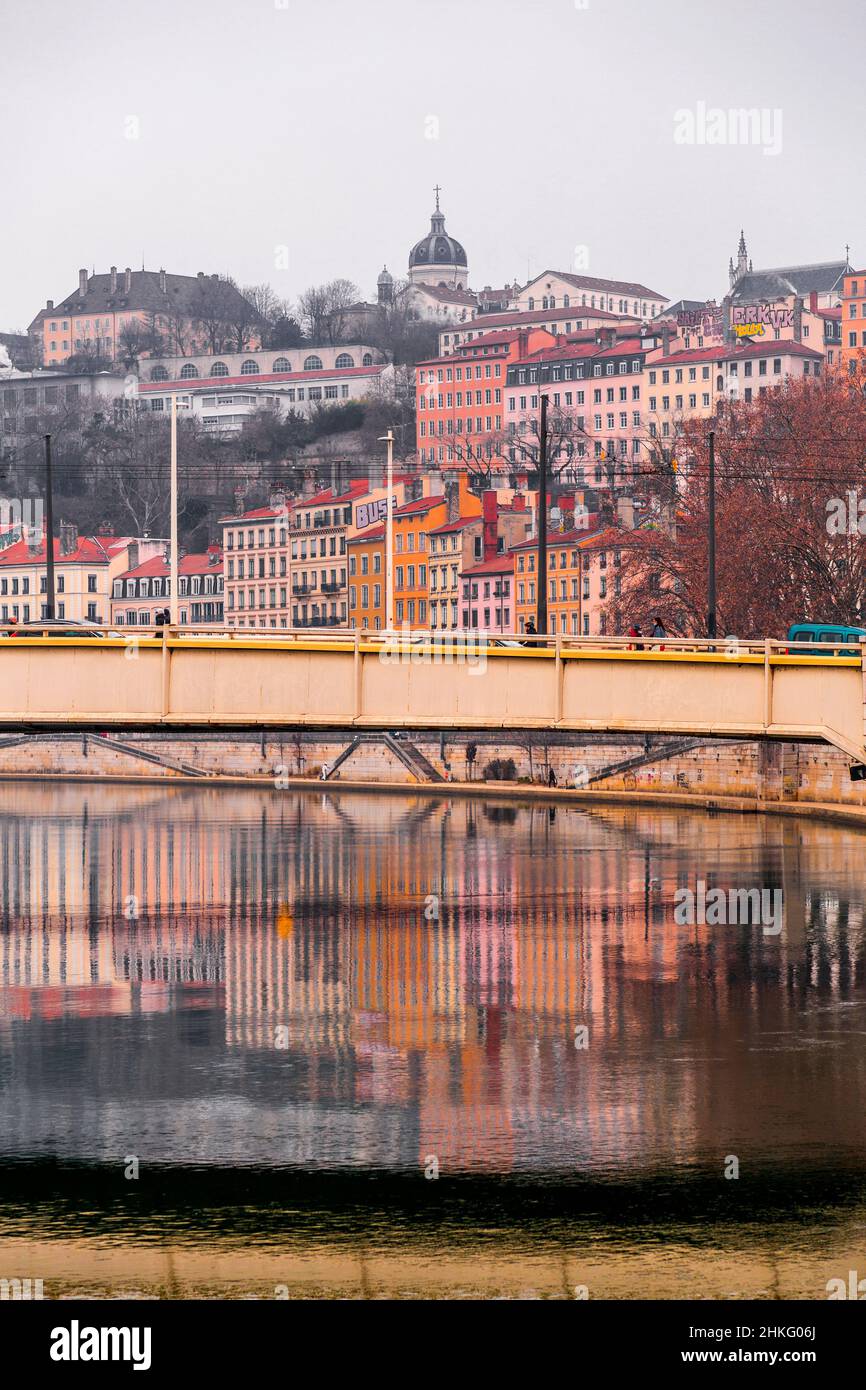 Lyon, France - January 26, 2022: Winter scene with buildings around the ...