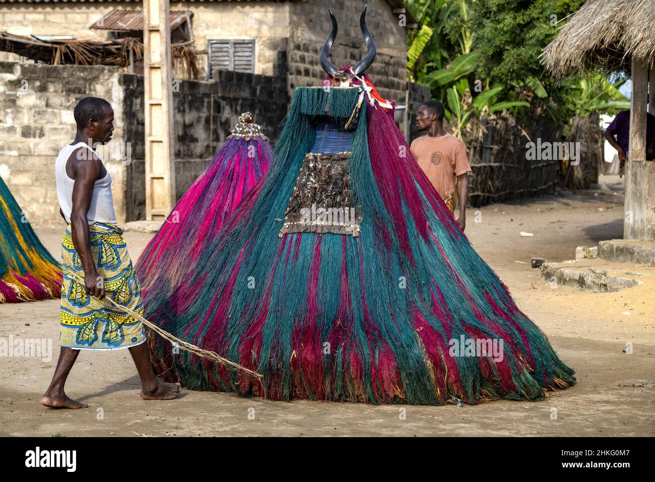 Benin, Grand Popo province, village of Heve, Zangbeto voodoo dance for ...