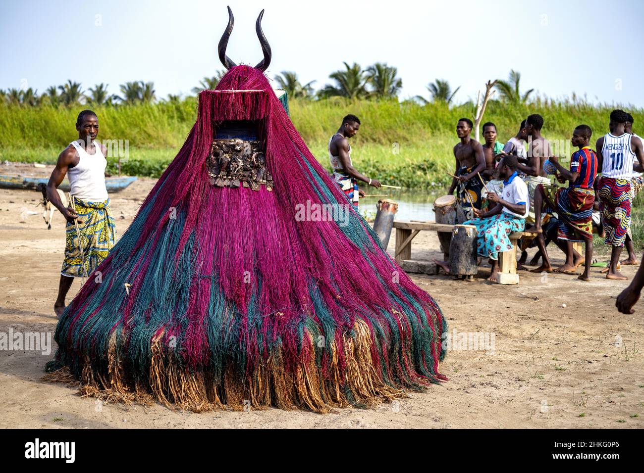 Benin, Grand Popo province, village of Heve, Zangbeto voodoo dance for ...