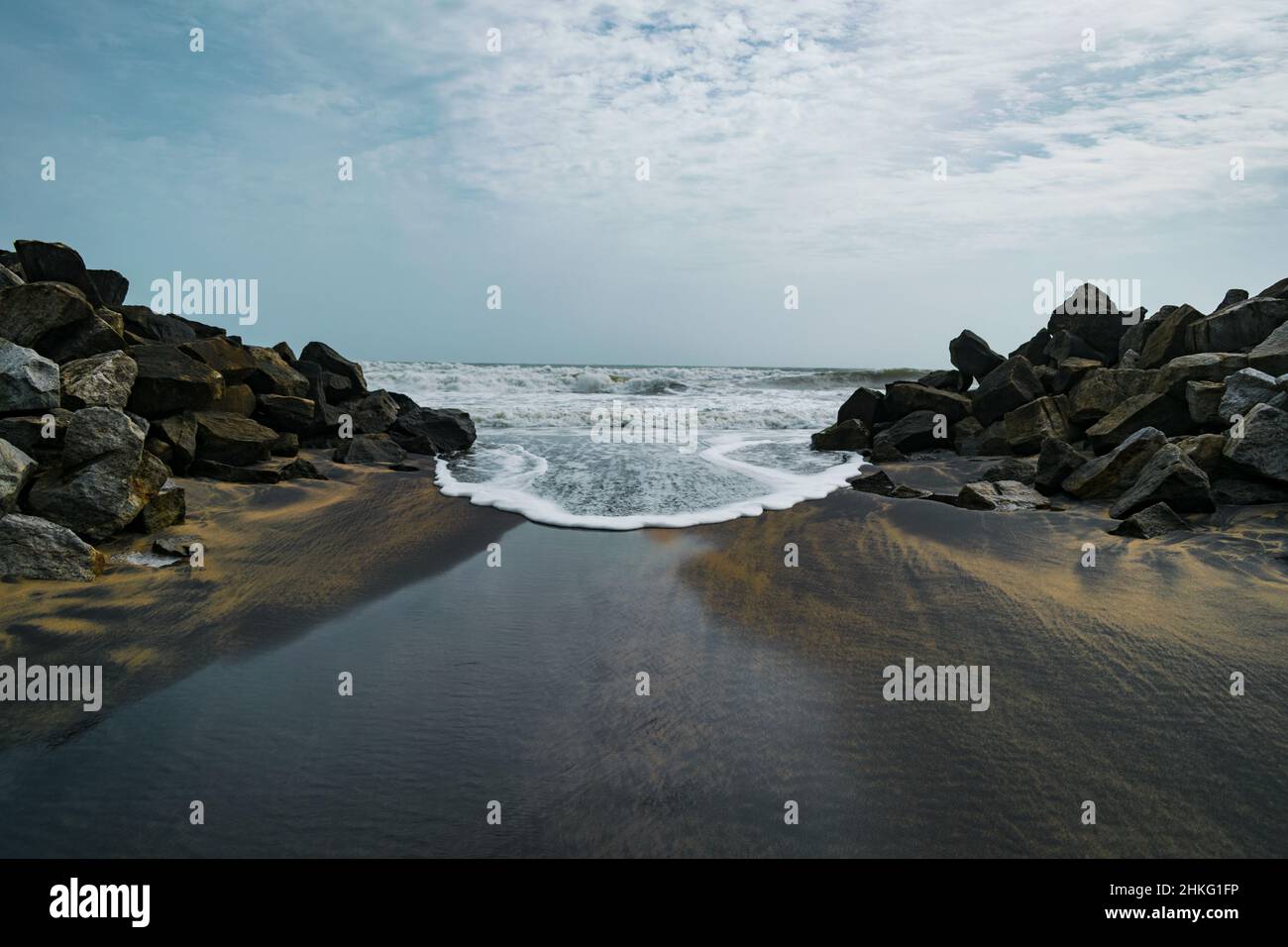 Black sand beach, Kappil, Kerala Stock Photo - Alamy