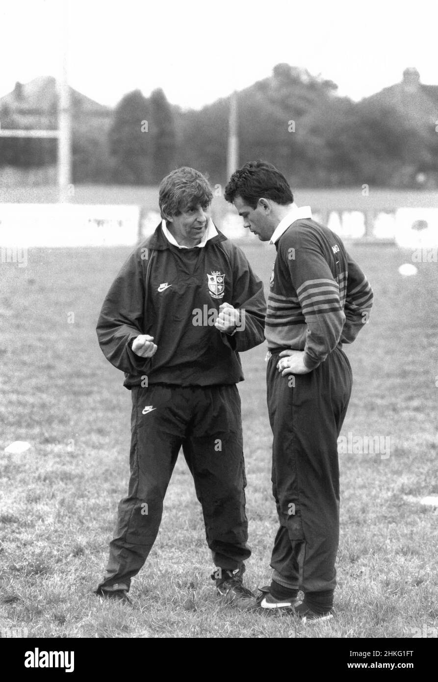 Scottish head Rugby coach Ian McGeechan giving Will Carling some advice ...