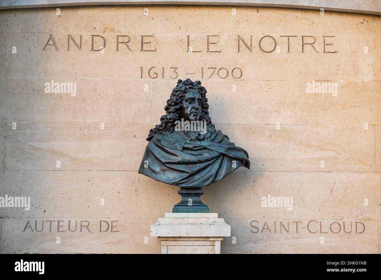 France, Paris, Jardin des Tuileries, bust of Andre Le Notre Stock Photo ...