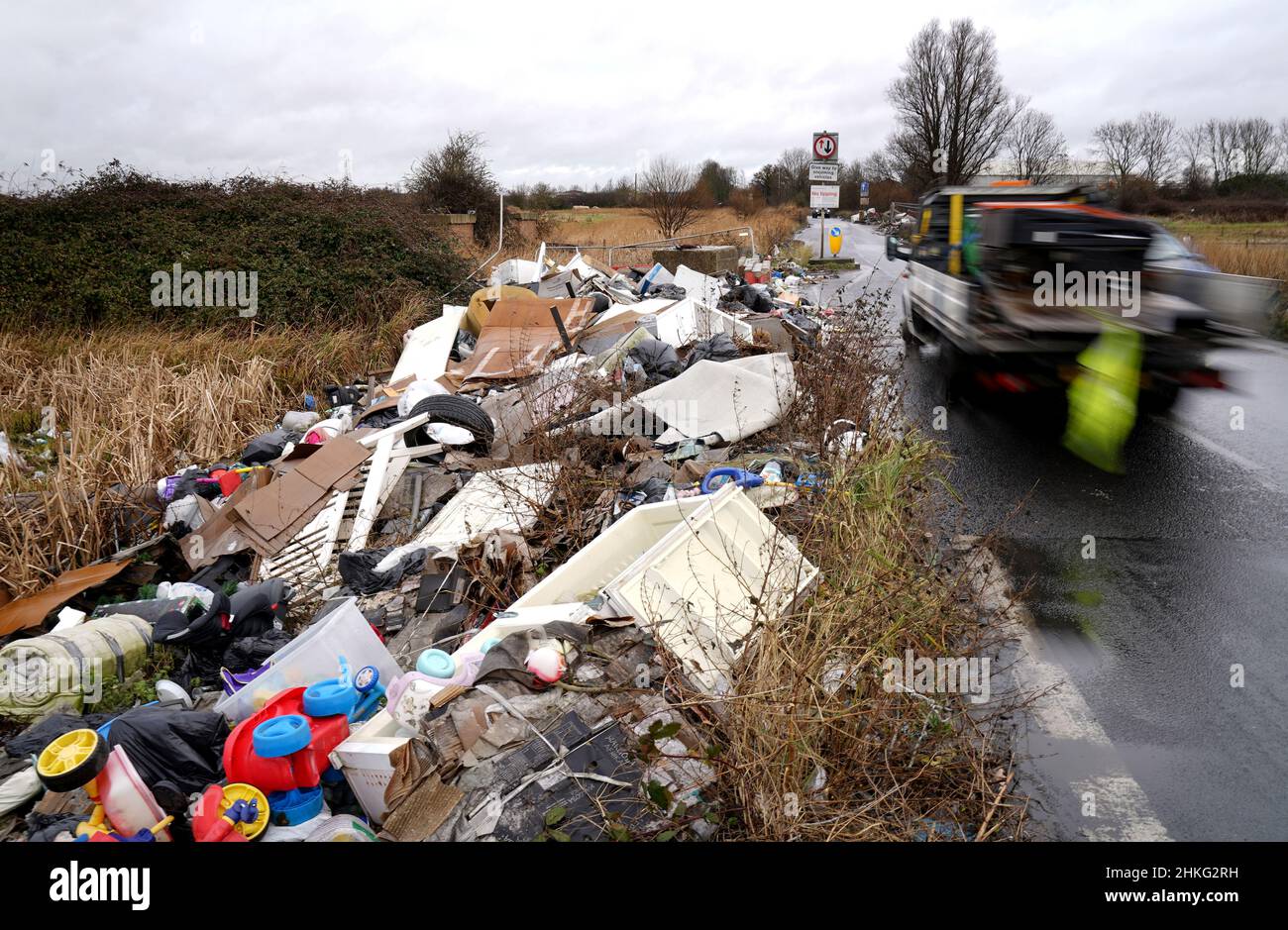 A view of a fly-tipping site near Erith in Kent, as statistics from ...