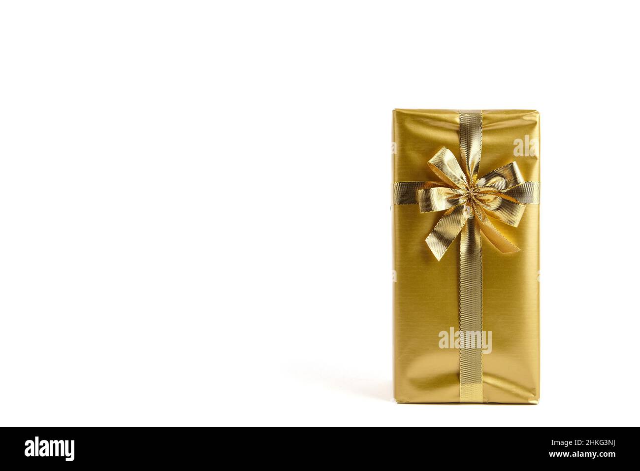 Gift box with golden bow isolated on white background Stock Photo - Alamy
