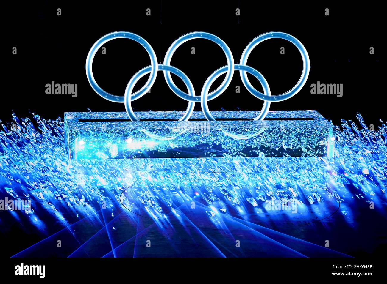 The Olympic rings during the opening ceremony of the Beijing 2022 ...