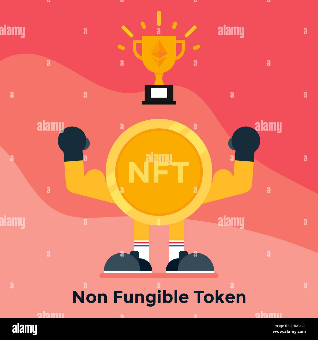 The Coin Getting A Winner Cup. NFT graphic asset. Flat vector ...