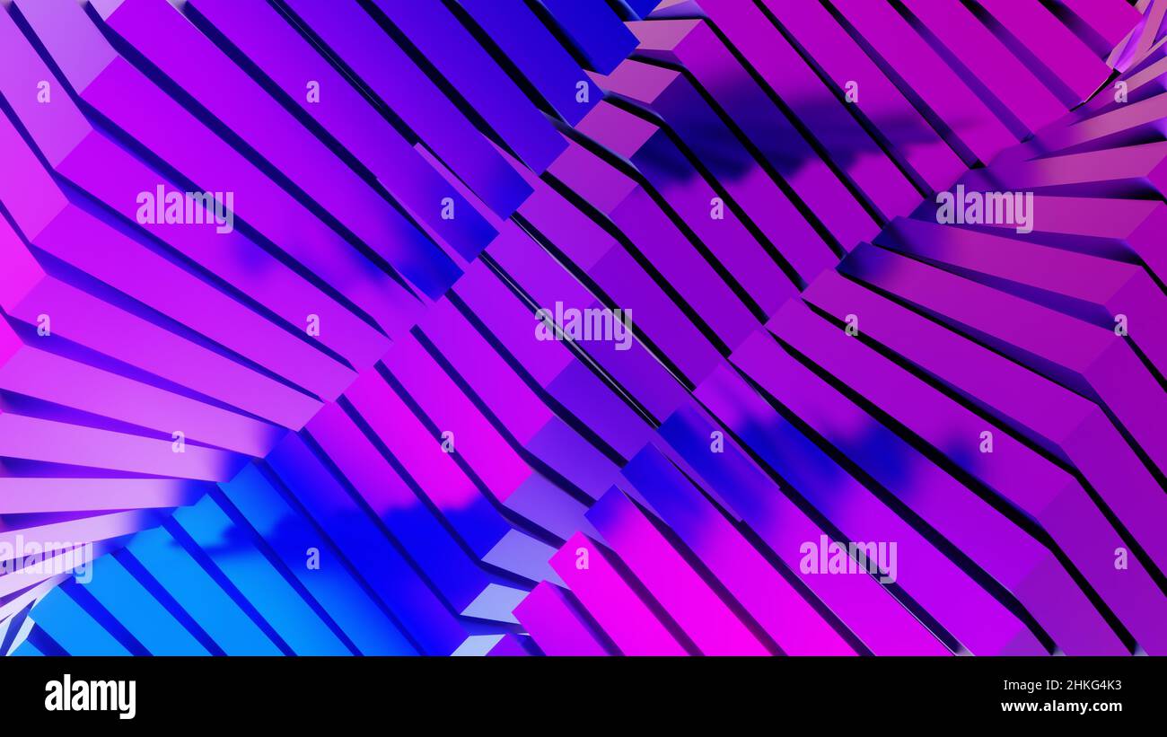 3D Render neon object. Blue and purple neon object abstract futuristic ...