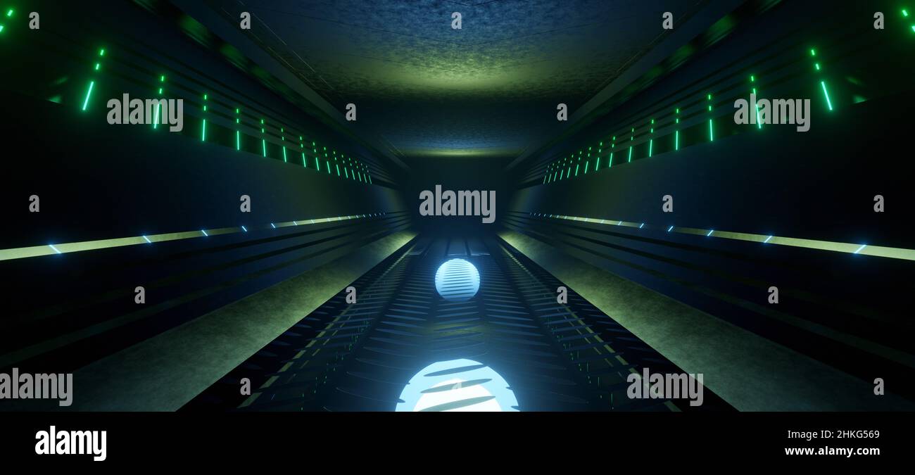 Cyberpunk Tunnel Corridor Warehouse Vibrant with Black Colors Digital ...