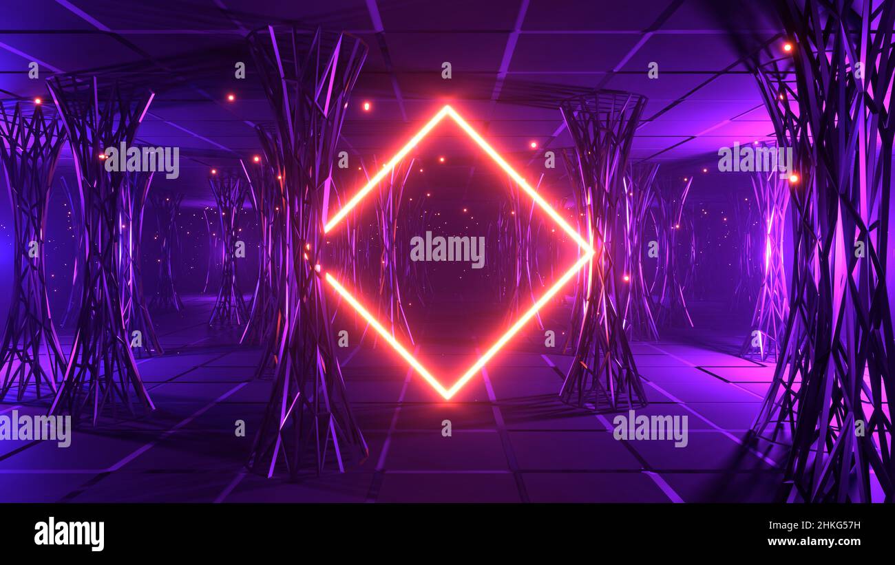 3D render. Abstract futuristic geometric background with particle ...