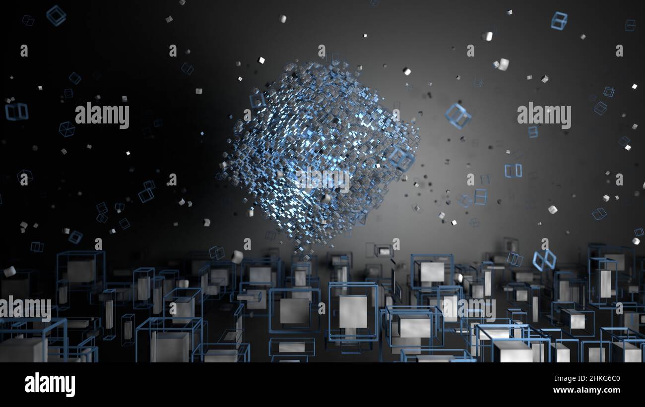 3d render. Abstract geometric shapes. Cubes form big cube. Creative ...