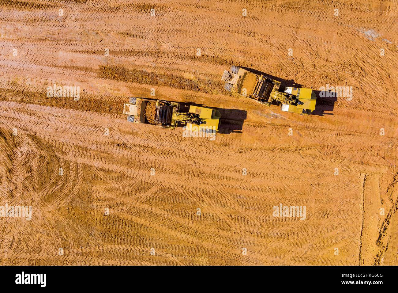 Aerial view preparation of the land for the a new building construction ...