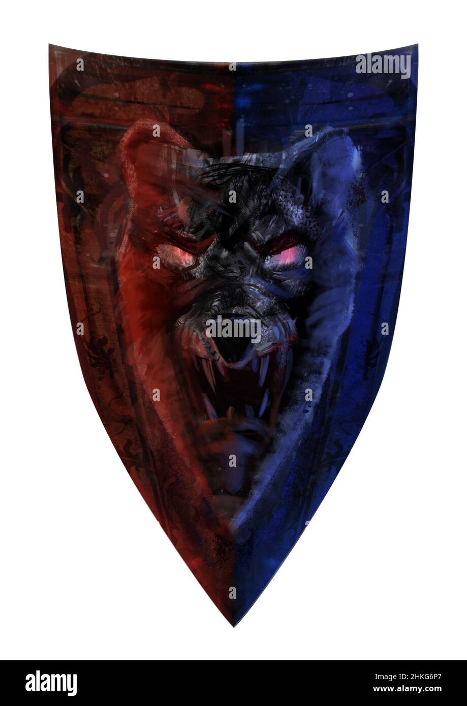 Wolf head on the triangle shield Stock Photo - Alamy