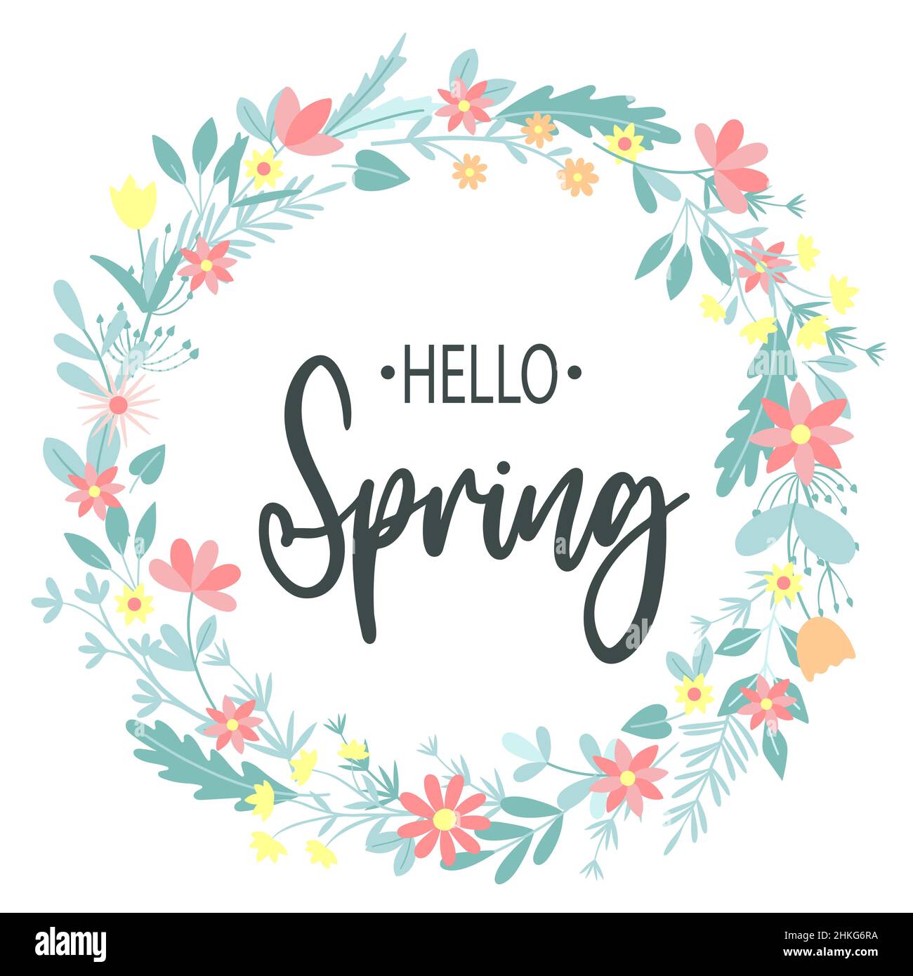 Round wreath with spring flowers Stock Vector Image & Art - Alamy