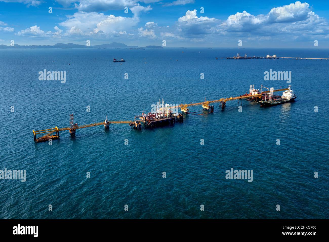 Aerial view of offshore oil and gas rig drilling Stock Photo - Alamy