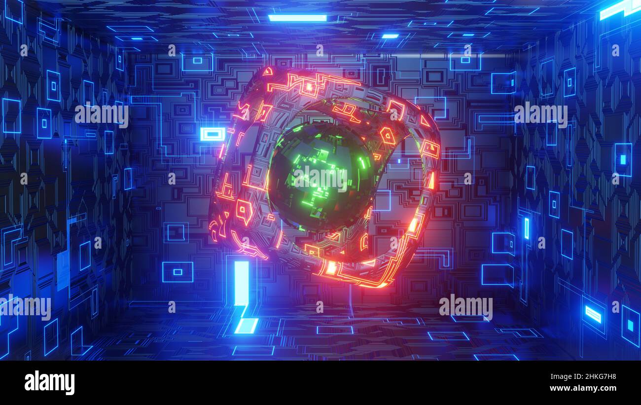 3D Render. Abstract technology big data background concept. Motion of digital data flow ...