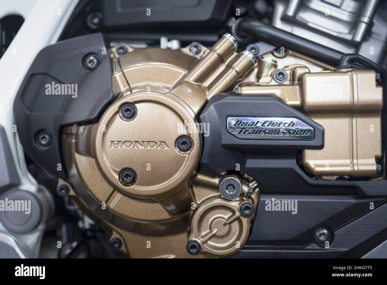 Detailed view of a Honda motorcycle engine Stock Photo - Alamy